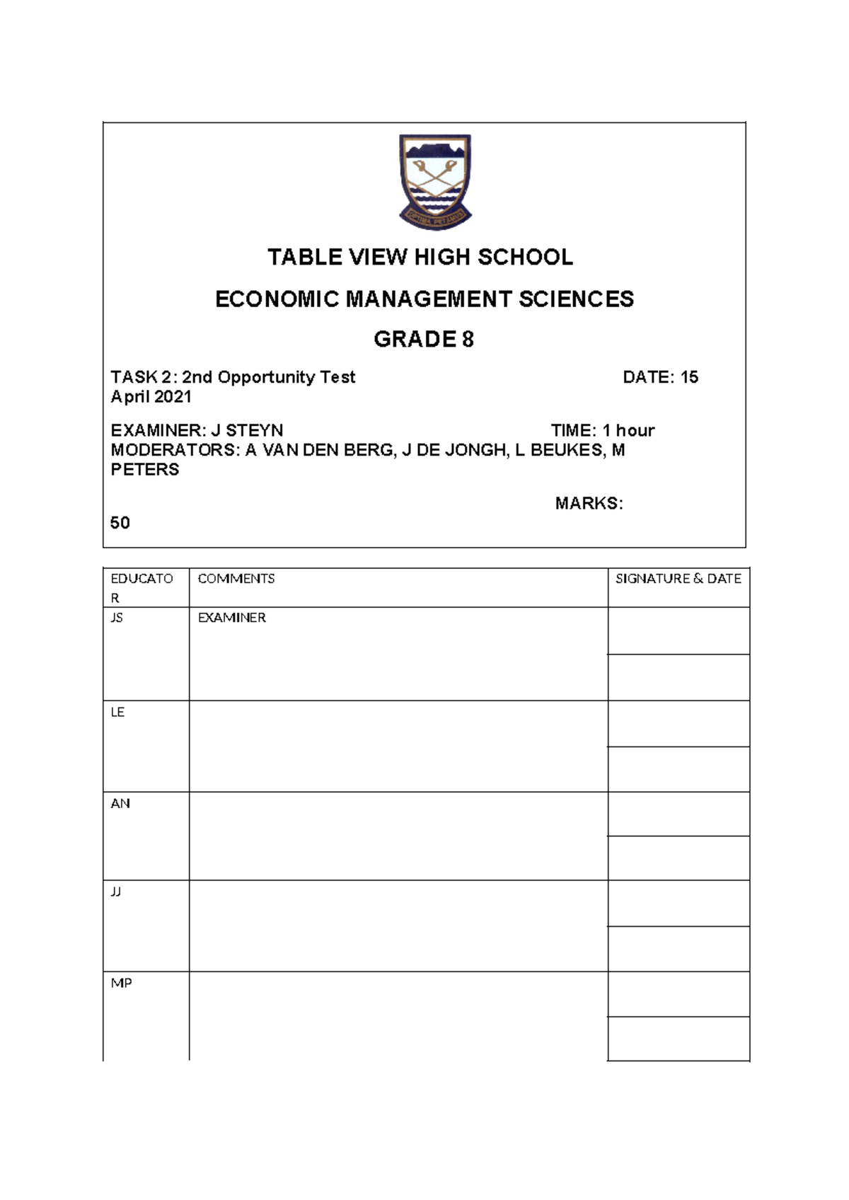 1st term 2nd Opportunity - TABLE VIEW HIGH SCHOOL ECONOMIC MANAGEMENT ...
