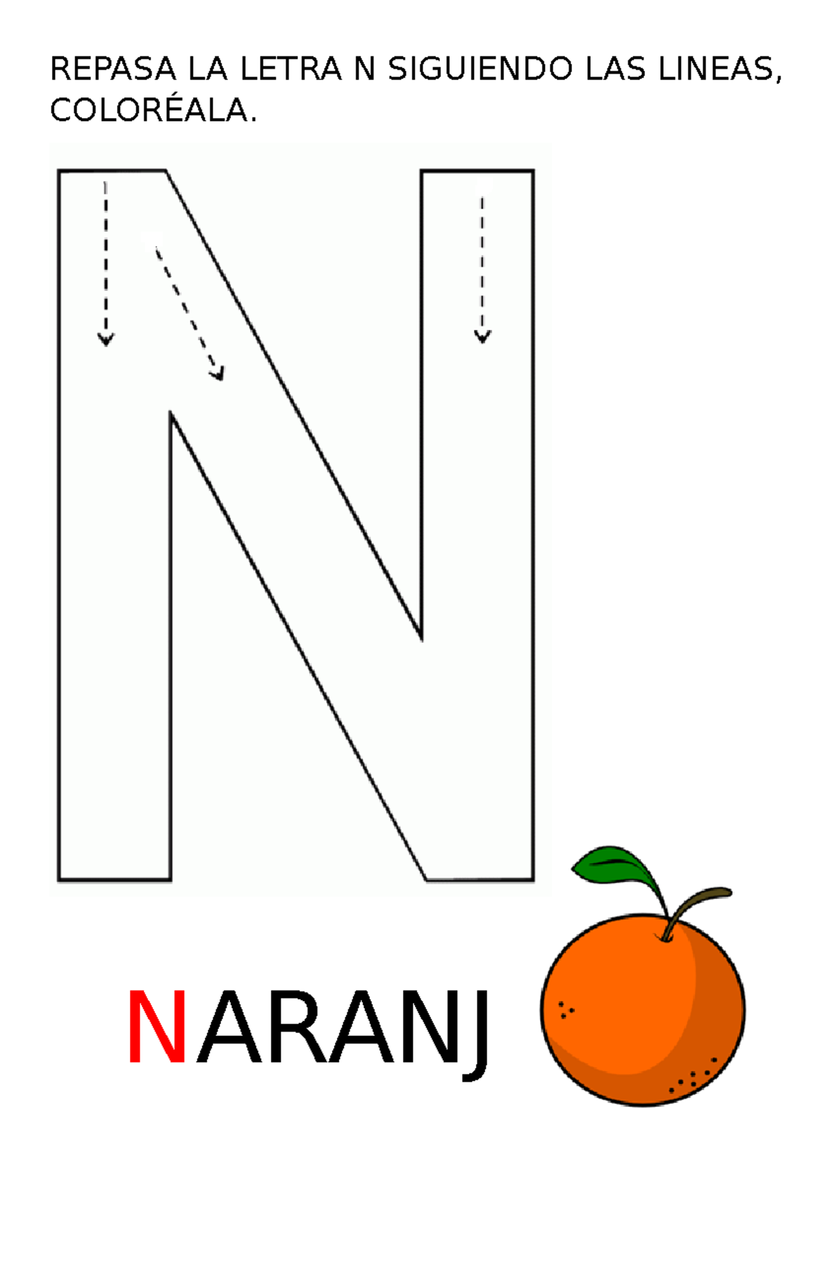 Repasa LA Letra N - REPASA LA LETRA N SIGUIENDO LAS LINEAS, COLORÉALA ...
