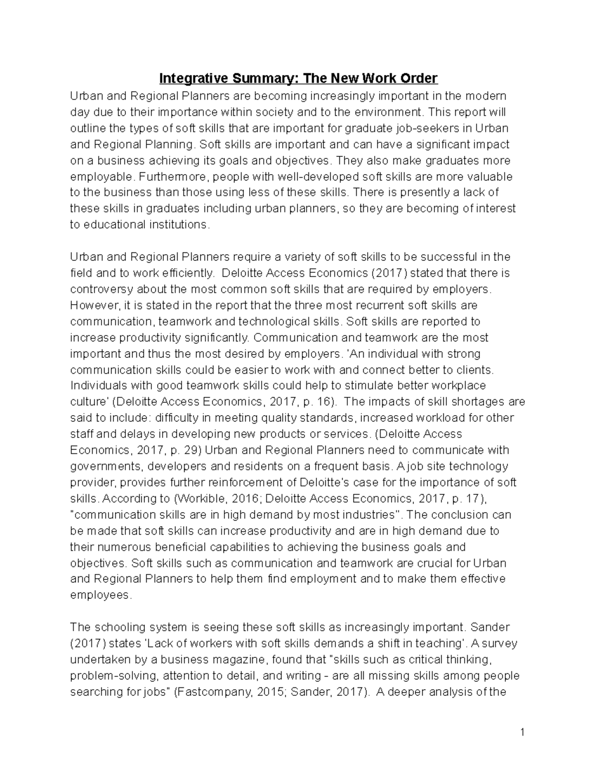 Integrative Summary The New Work Order - This report will outline the ...