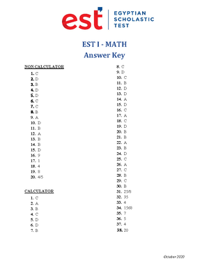 EST I (Oct 2020) - Math Test (1) with Ans - EST I – Math Student’s Name ...