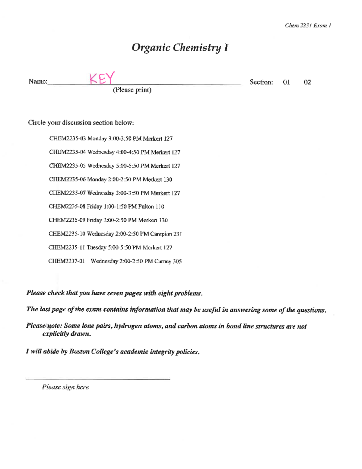 2231 Exam 1 FA22 KEY-1 - practice exam 1 key - CHEM201101 - Studocu