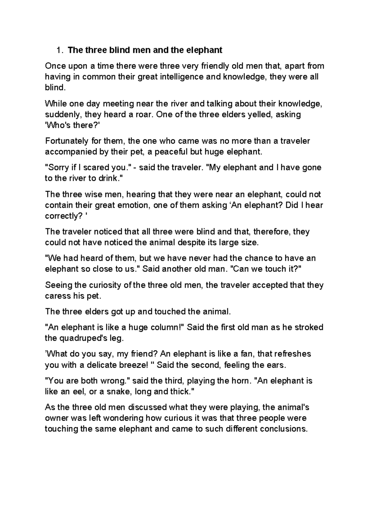 The three blind men and the elephant - 1. The three blind men and the ...