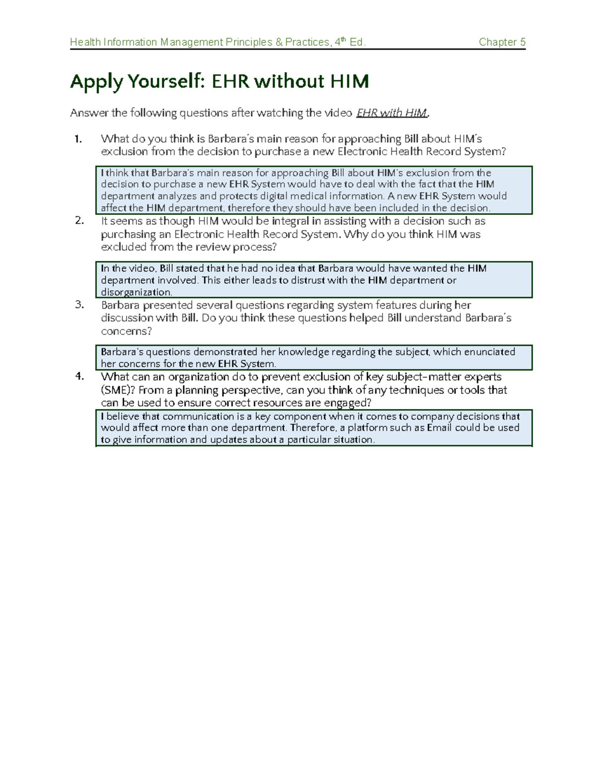 EHR without HIM Worksheet - Health Information Management Principles ...