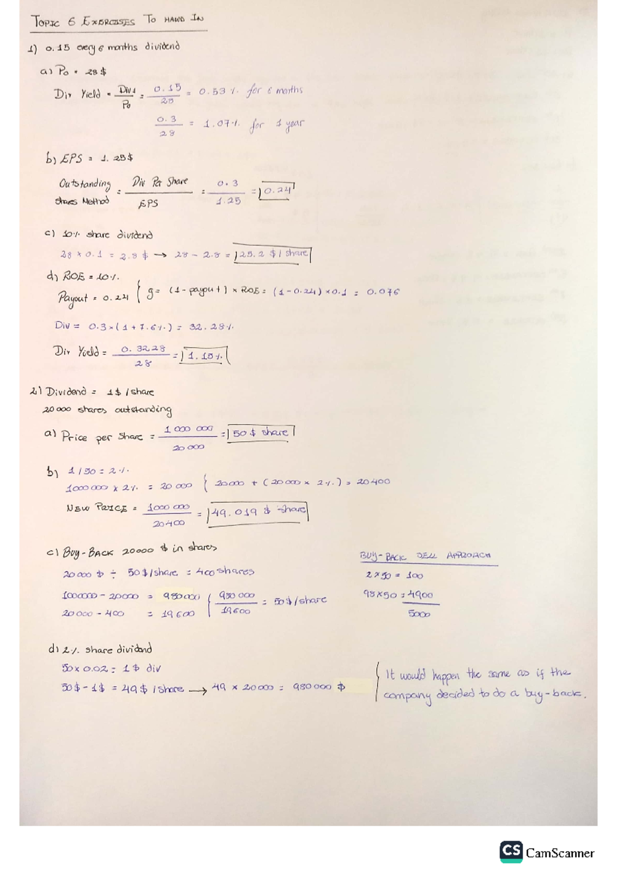 Topic 6 Hand in Exercises - Financial Management - CamScanner CamScanner - Studocu