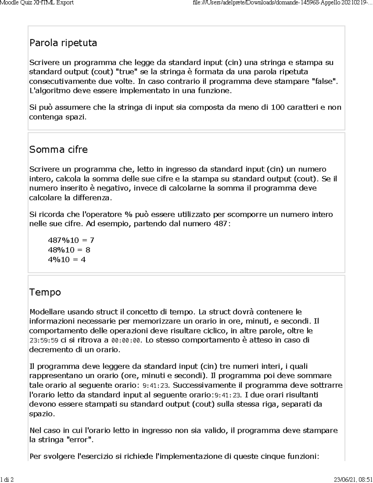 Testo esercizi programmazione - Parola ripetuta Scrivere un programma ...