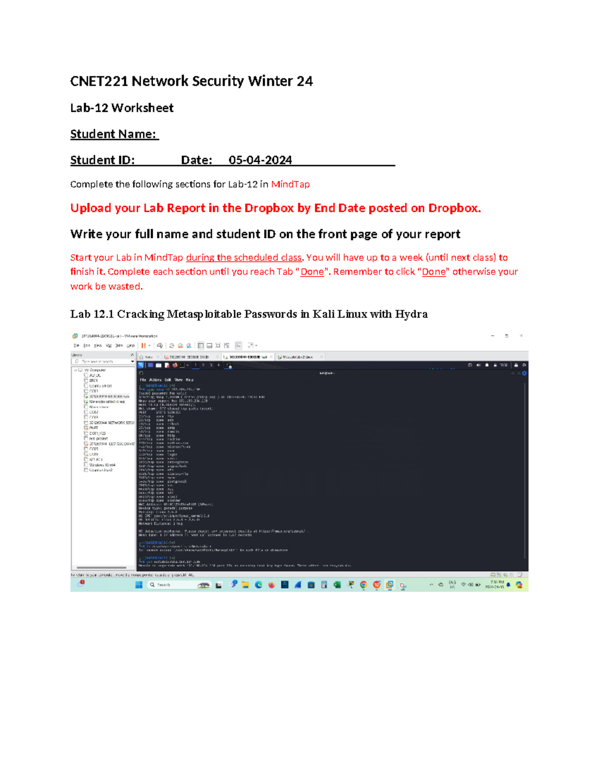 Lab-12 Worksheet - lab 12 - CNET221 Network Security Winter 24 Lab-12 ...