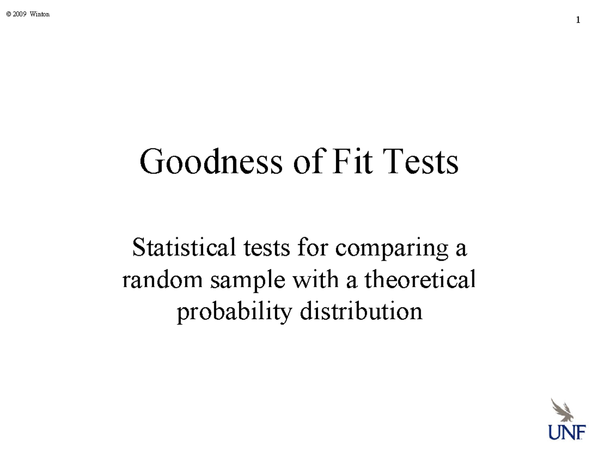 C3-Goodnessof Fit Tests - Goodness of Fit Tests Statistical tests for ...