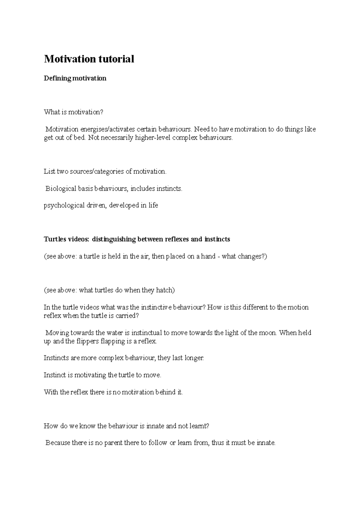 Motivation questions in word format - Motivation tutorial Defining ...