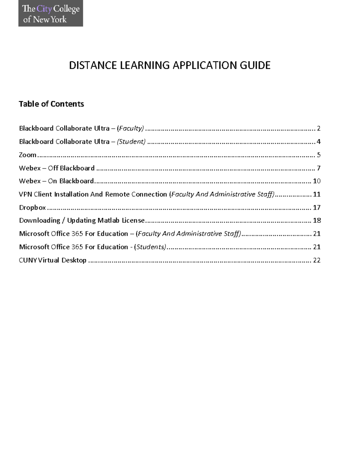 CUNY Distance Learning Guide 2020-03-17 - DISTANCE LEARNING APPLICATION ...