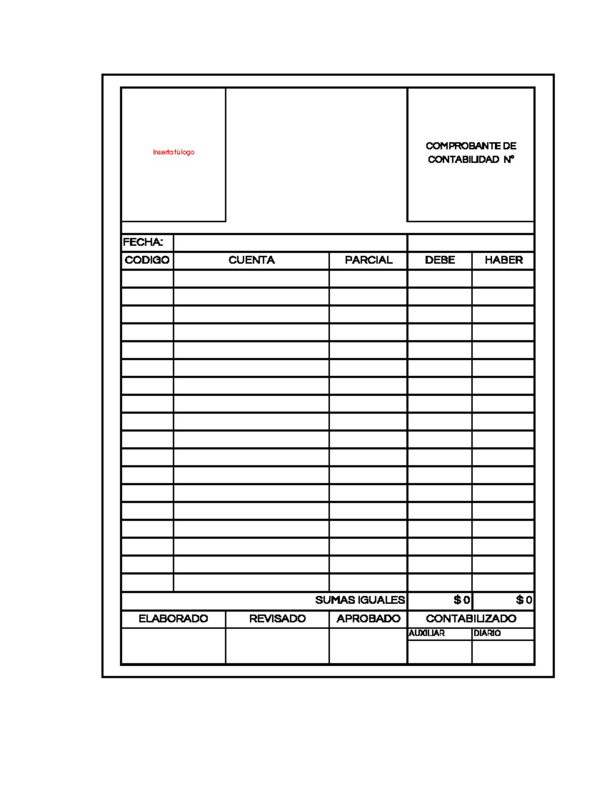 Ejemplo de Comprobante contable 1 - Contabilidad - FECHA: CODIGO ...