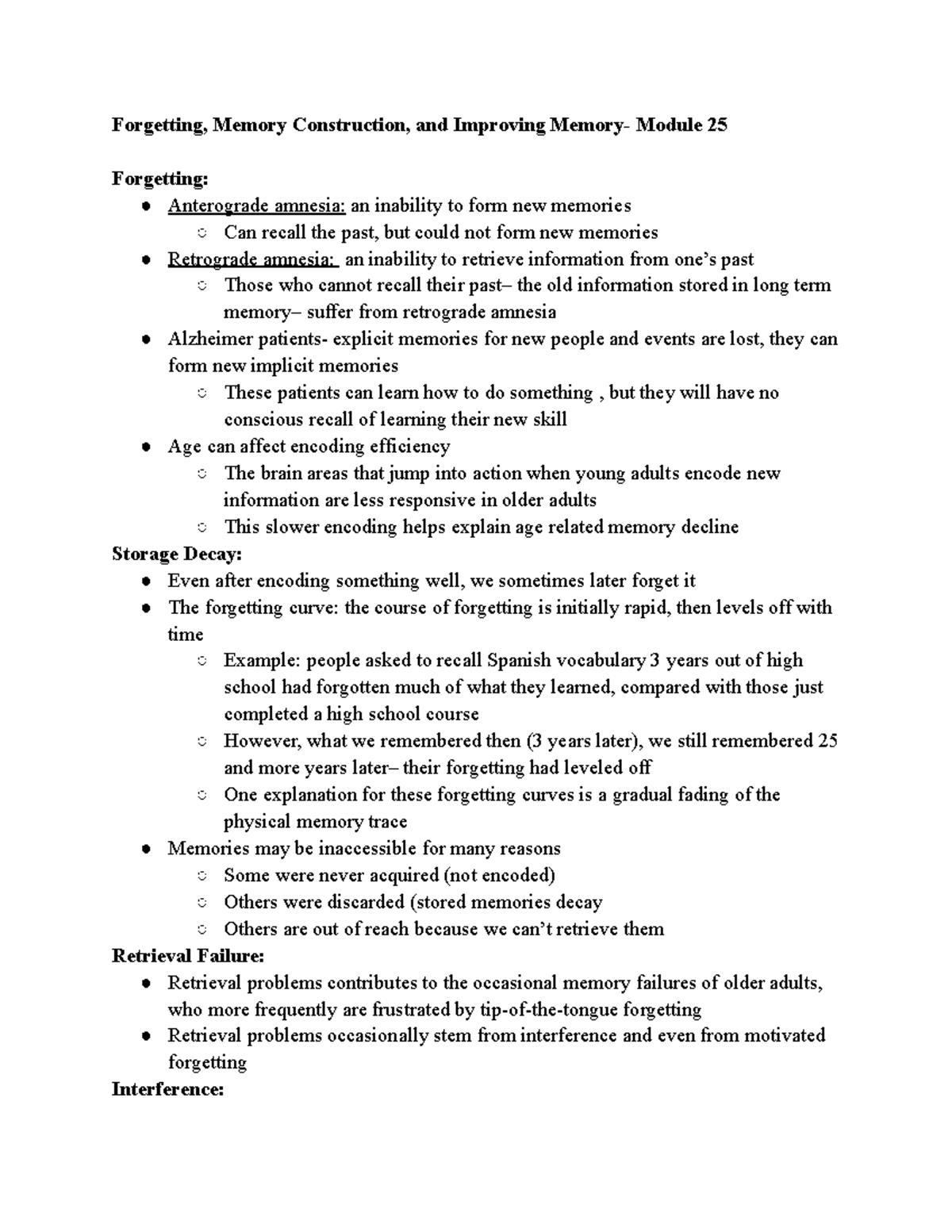 Psych Module 25 - Justin Coleman - Forgetting, Memory Construction, and ...