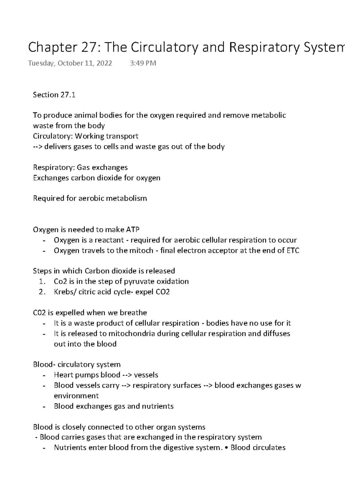 Chapter 27 The Circulatory and Respiratory Systems - Section 27. To ...
