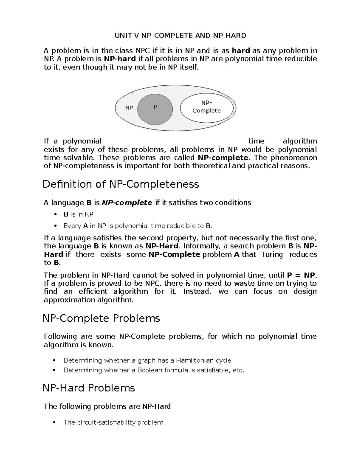 Unit v np complete and np hard - UNIT V NP COMPLETE AND NP HARD A ...