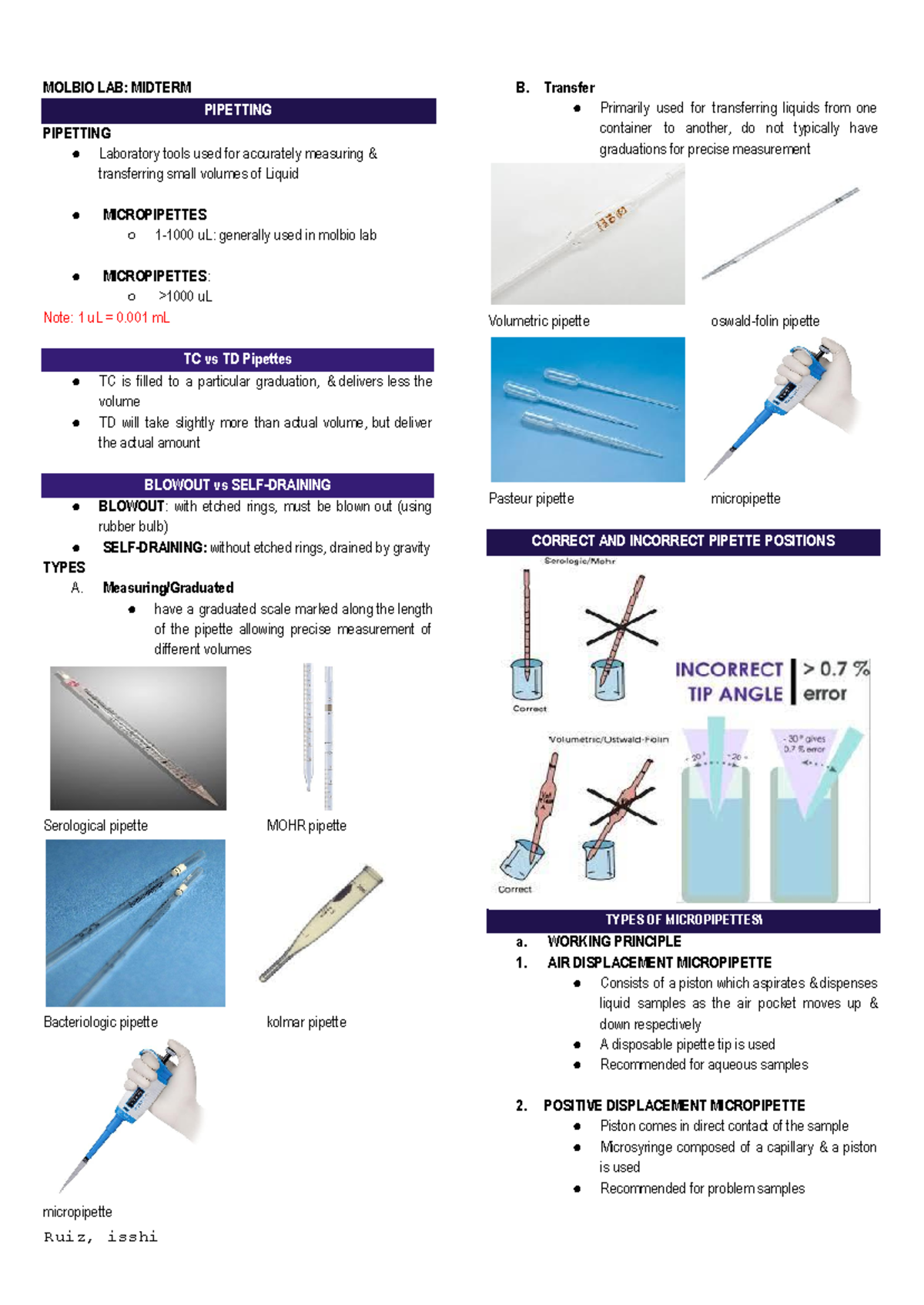 Untitled document 10 - MOLBIO LAB: MIDTERM PIPETTING PIPETTING ...