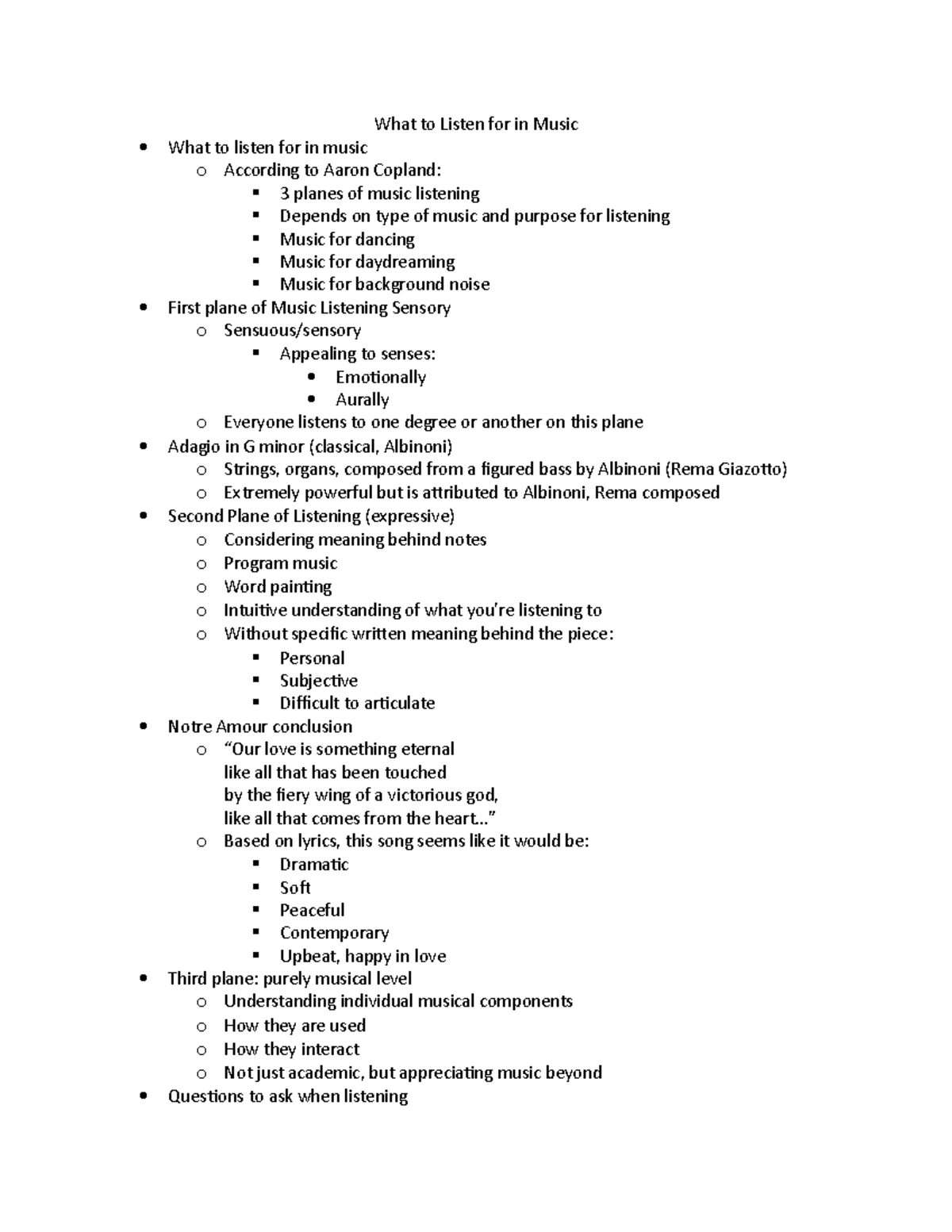 What to listen for in music - ..” o Based on lyrics, this song seems ...