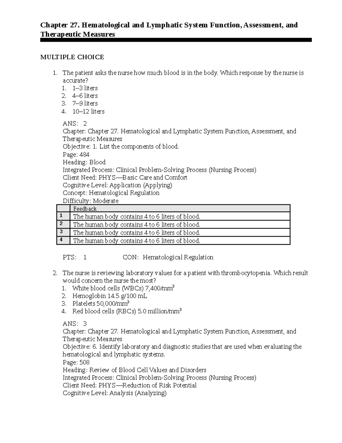 Chapter 27 - practice tests - Chapter 27. Hematological and Lymphatic ...
