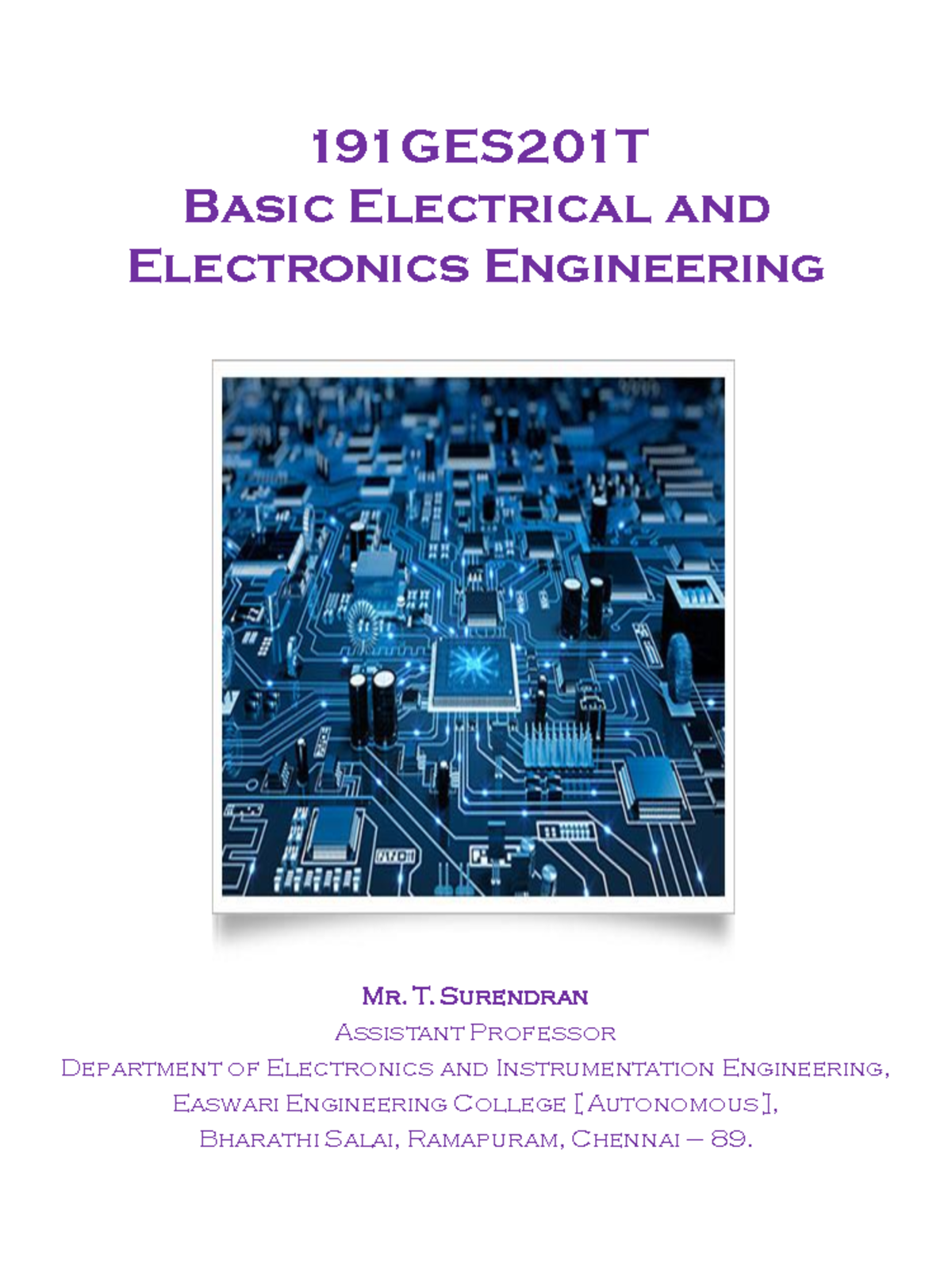 BEEE - Full Notes - 191GES201T Basic Electrical and Electronics ...