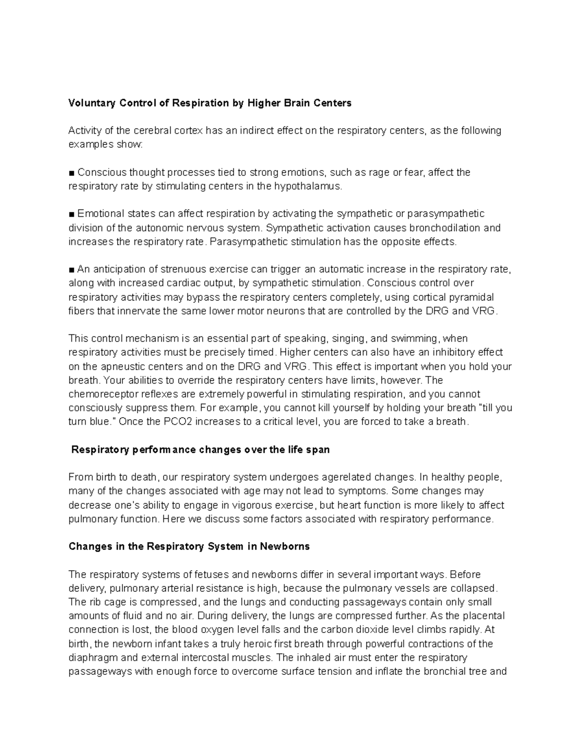 Voluntary Control of Respiration by Higher Brain Centers - Emotional ...