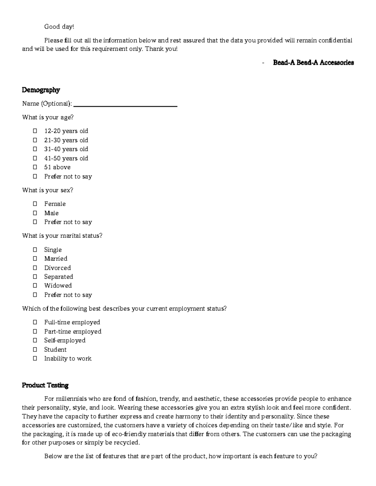 Product-Survey - A sample product survey for conducting a business ...