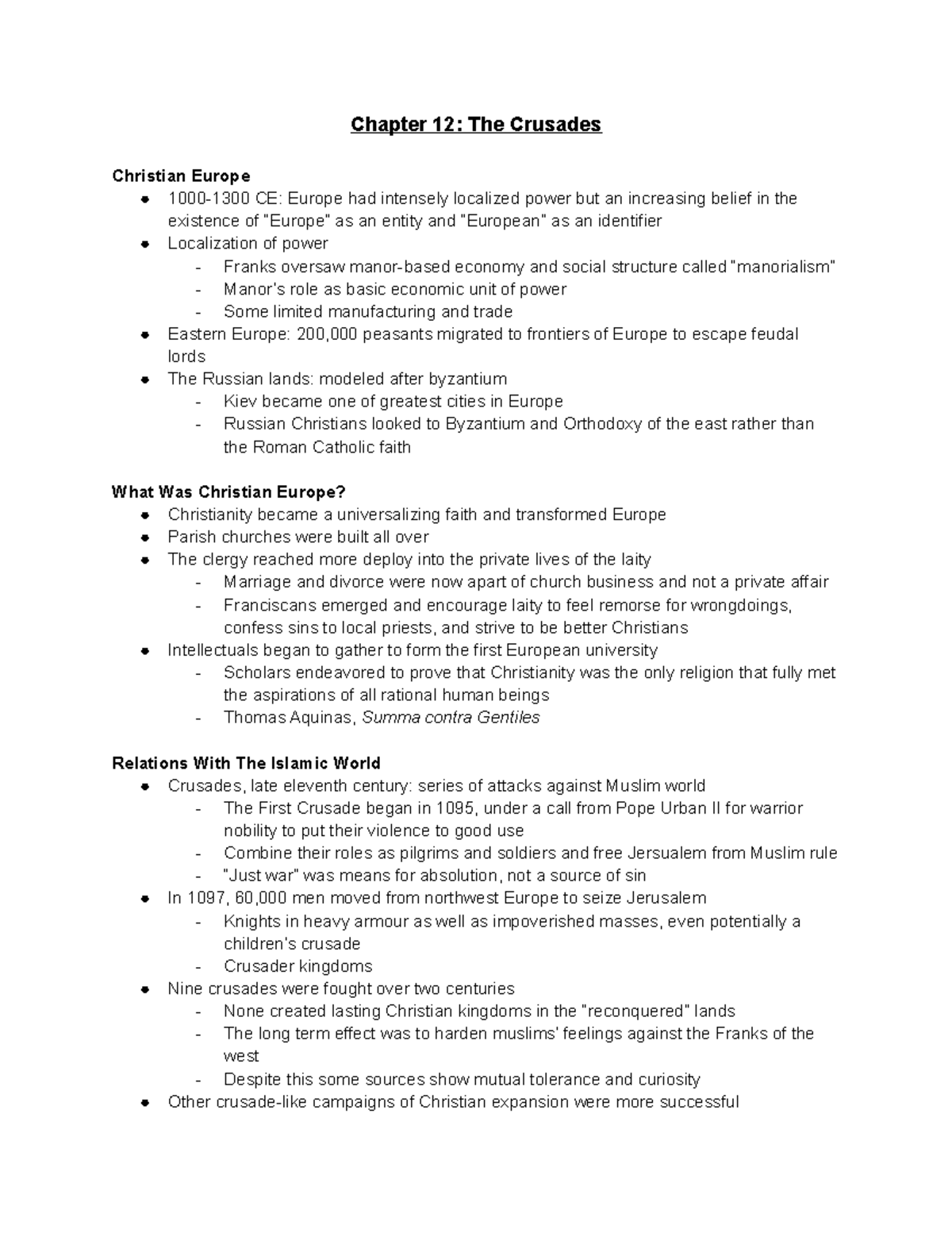 World History Ch. 12 Notes - Chapter 12: The Crusades Christian Europe ...