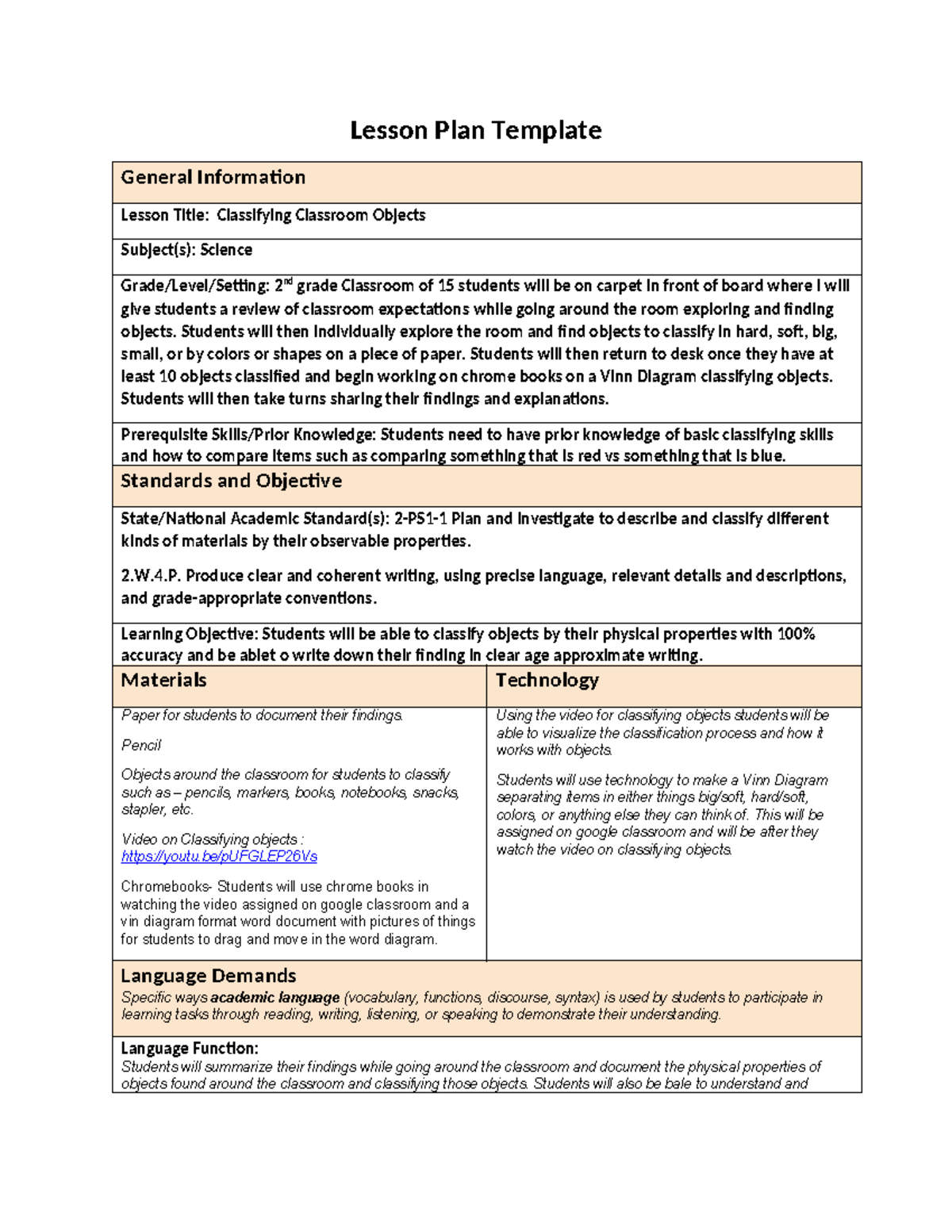 C732 Task 2 Attempt 3 Na Lesson Plan Template General Information Lesson Title Classifying