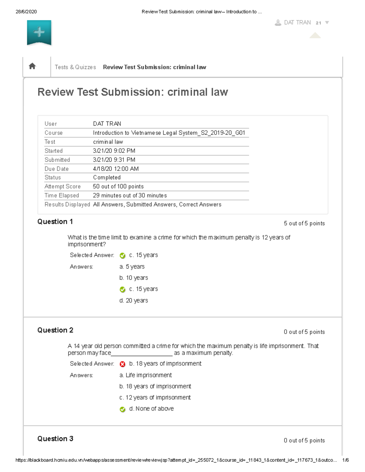 Review-Test-Submission -criminal-law-Introduction-to - I t H Tests ...
