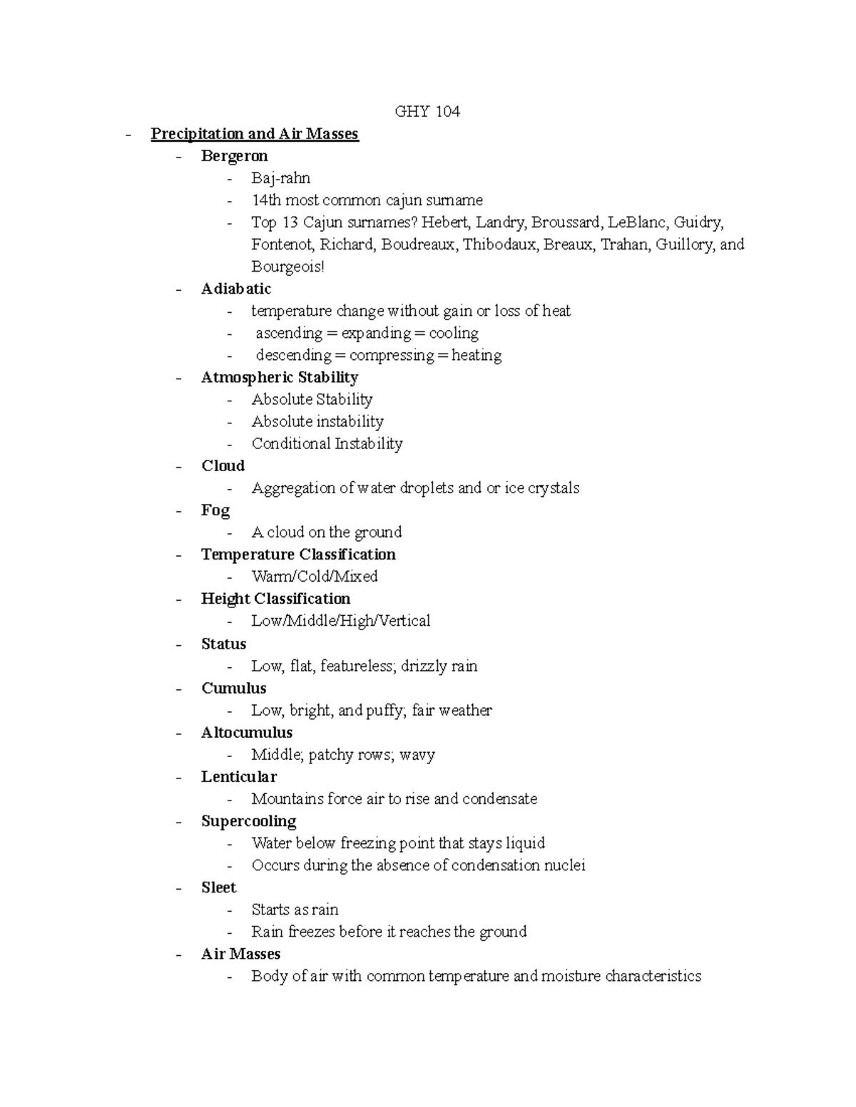 GHY 104 week 1 - Instructor: Dr. Clay Tucker - GHY 104 - Precipitation ...