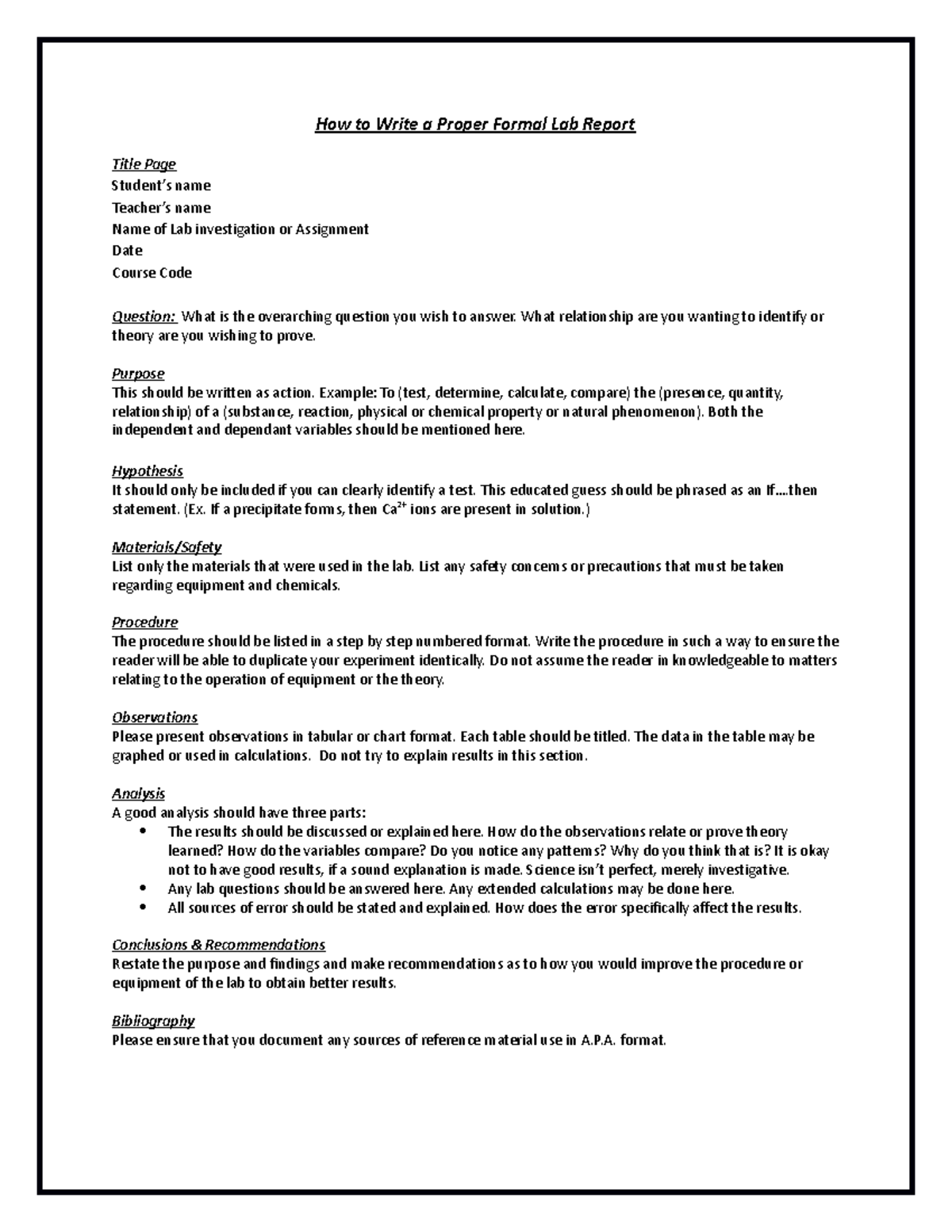 How to Write a Proper Formal Lab Report - What relationship are you ...