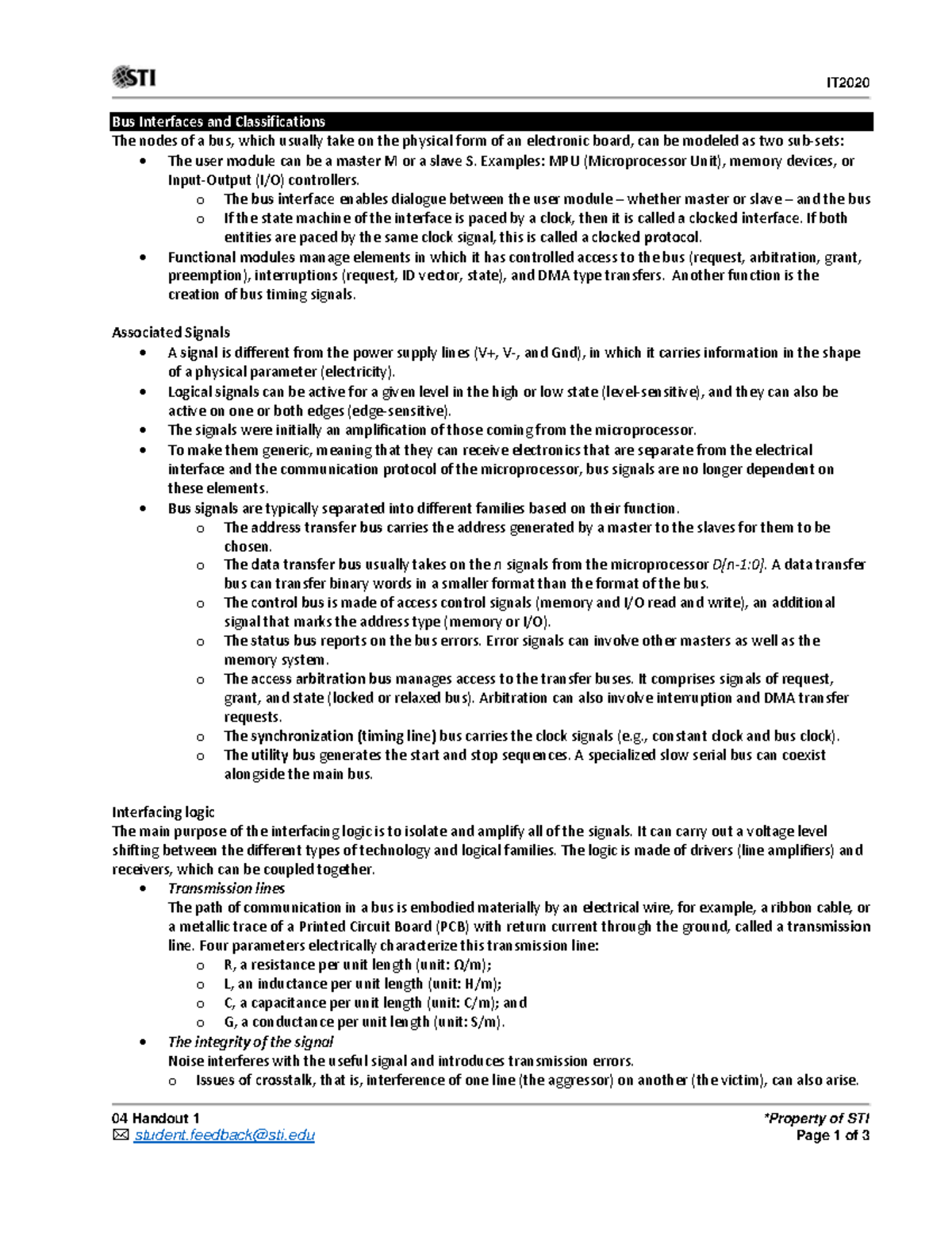 04 Handout 1(19) - Cpe - IT 04 Handout 1 *Property of STI student@sti Page 1 of 3 Bus Interfaces ...