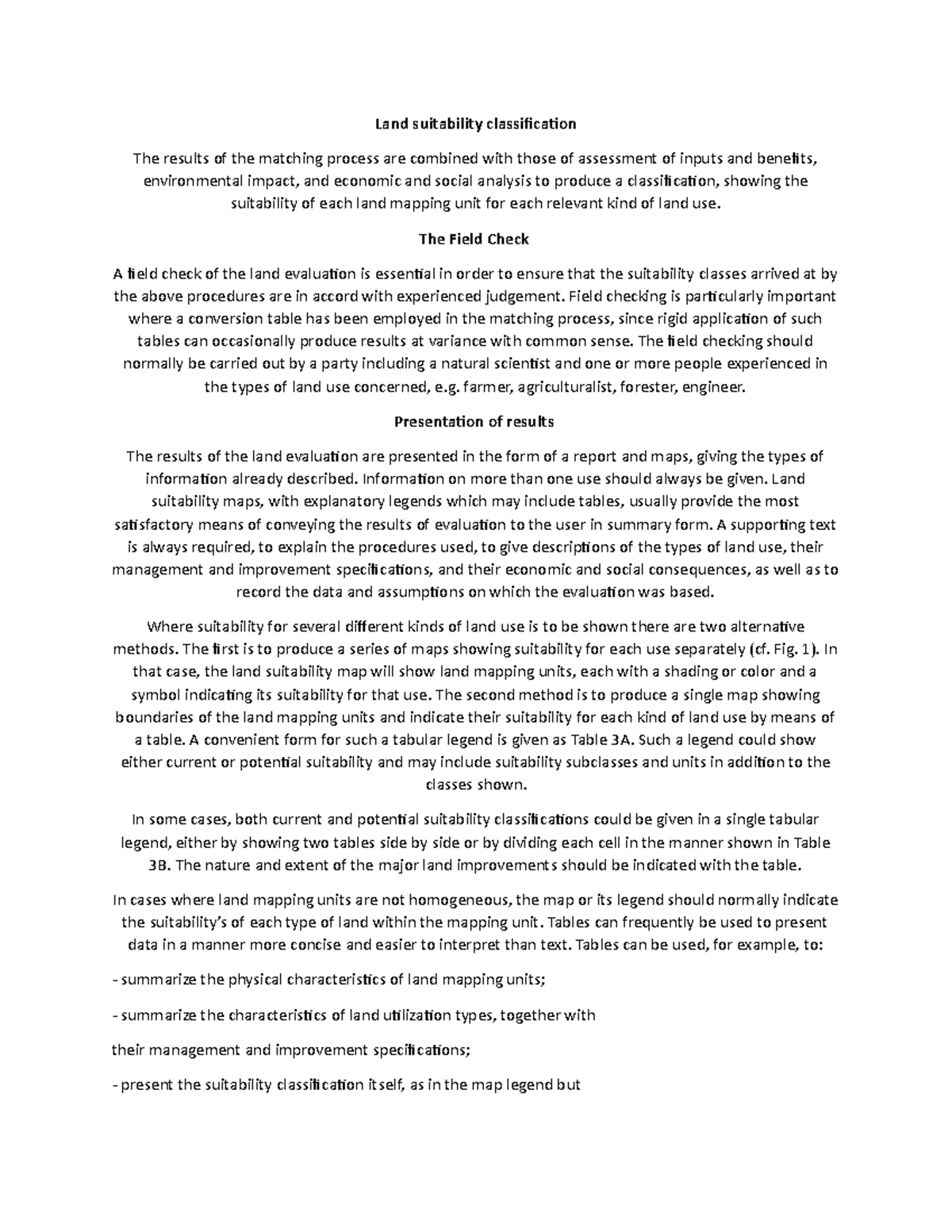 Land suitability classification - The Field Check A field check of the ...