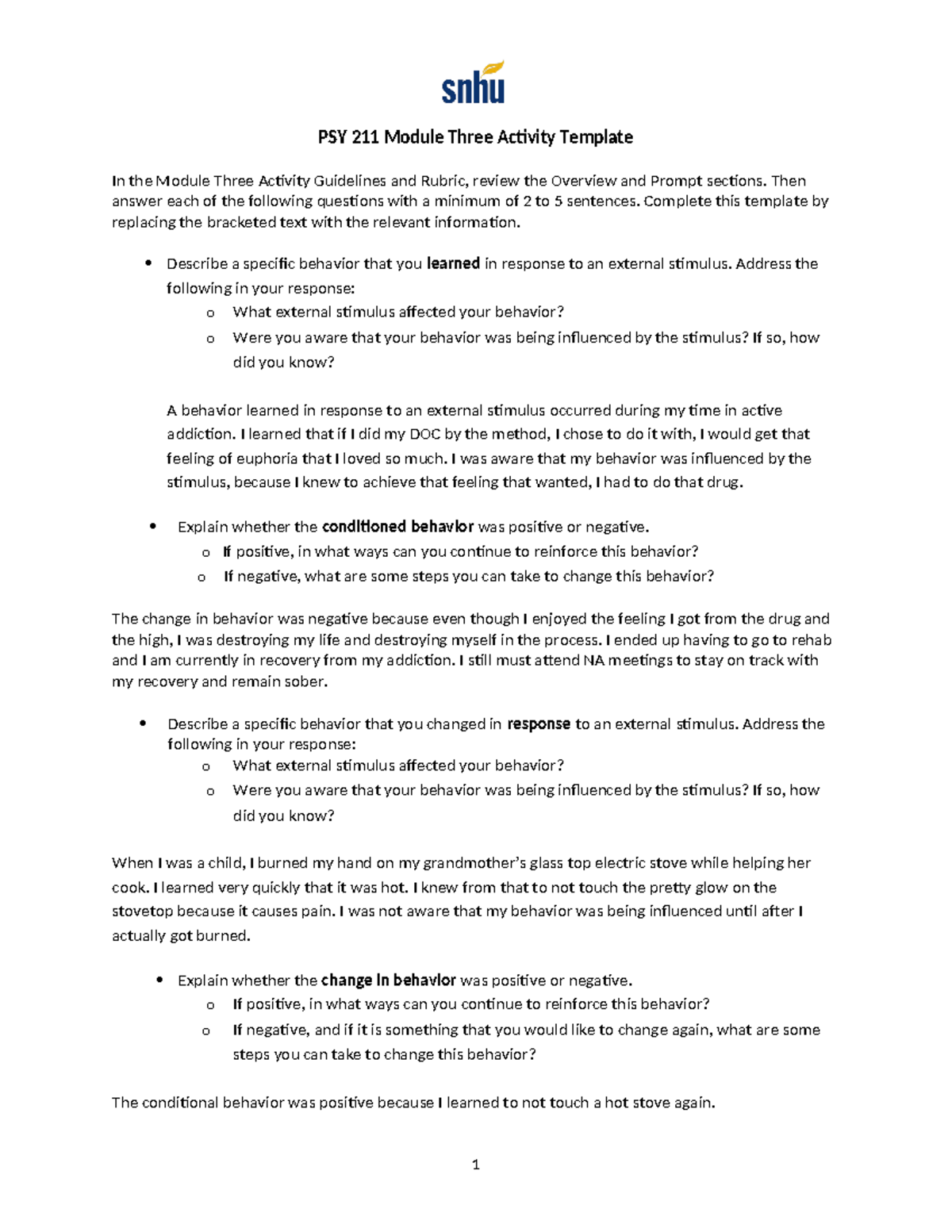 PSY 211 Module Three Activity Template - Then answer each of the ...