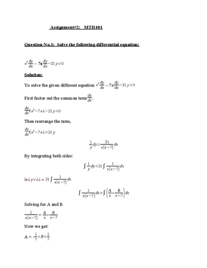 Assignment No.2 MTH401 Section Incharge Mubashar Hussain - Assignment No. 2 MTH 401 (Fall 2023 ...
