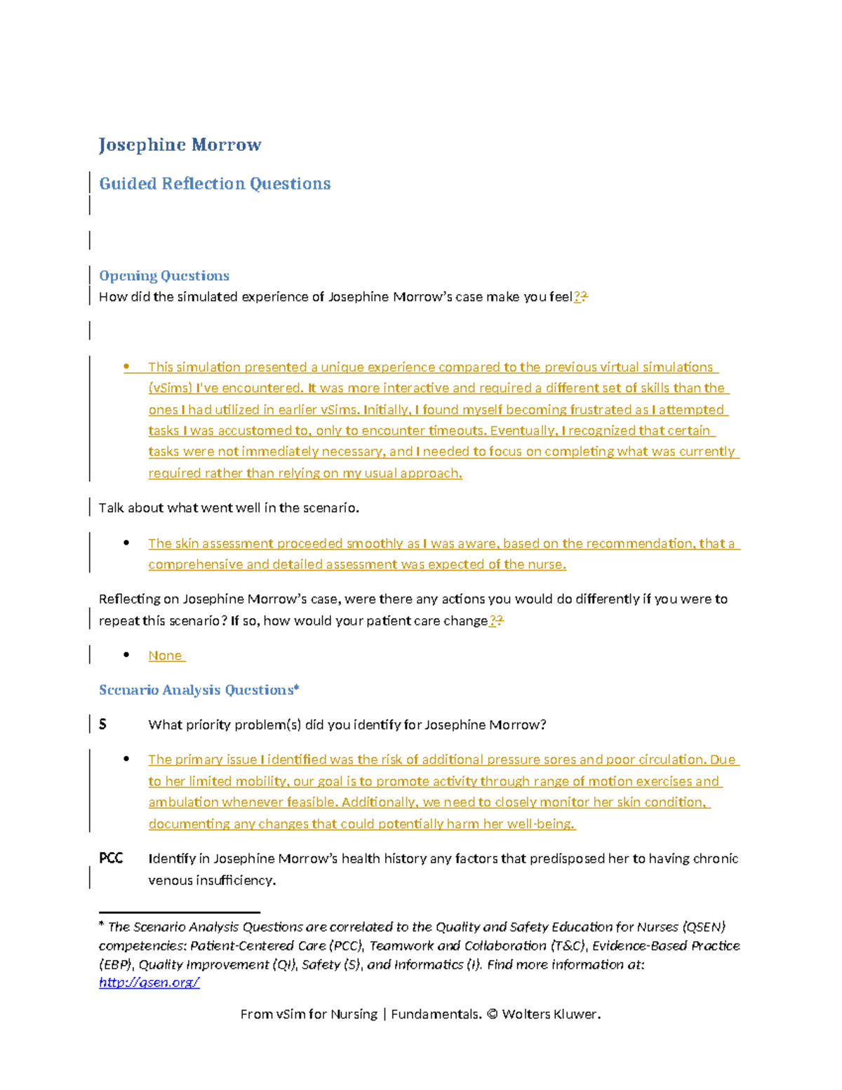 Fundamentals Case Josephine Morrow GRQ - Josephine Morrow Guided Reflection Questions Opening ...