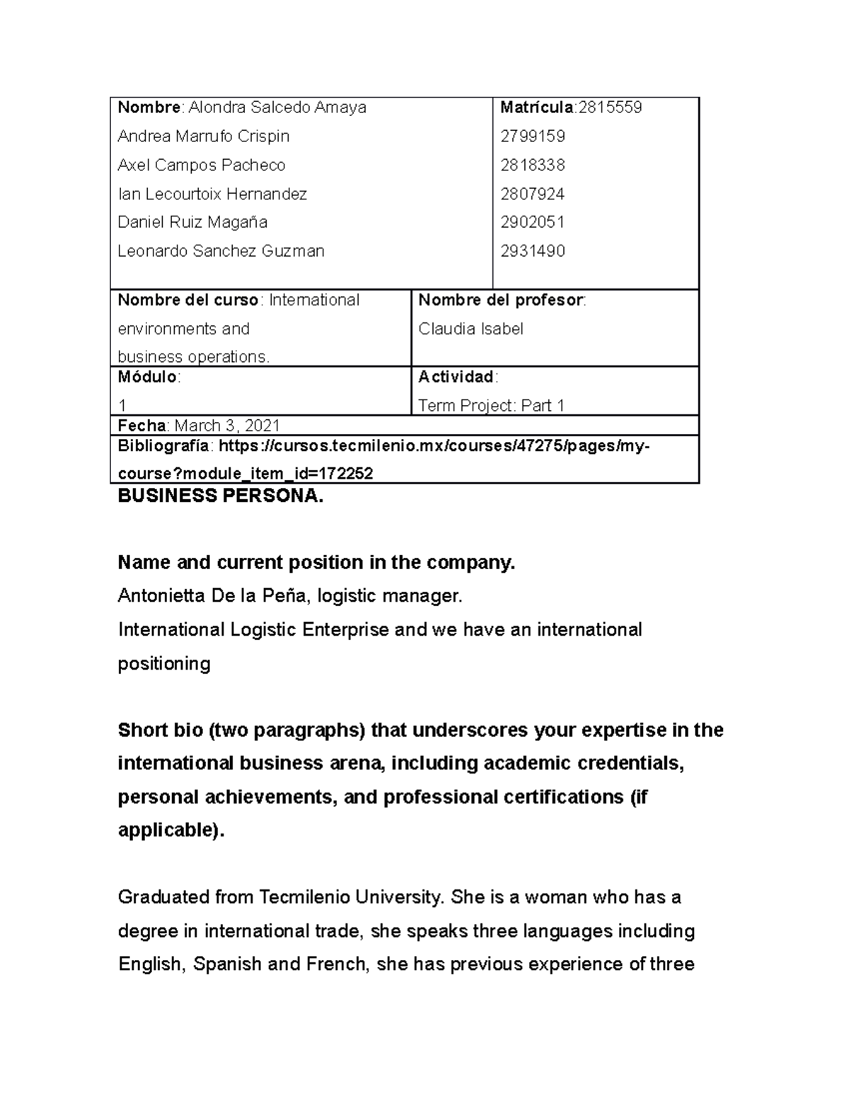 Act2 Int.Env - Act 2 - BUSINESS PERSONA. Name and current position in ...