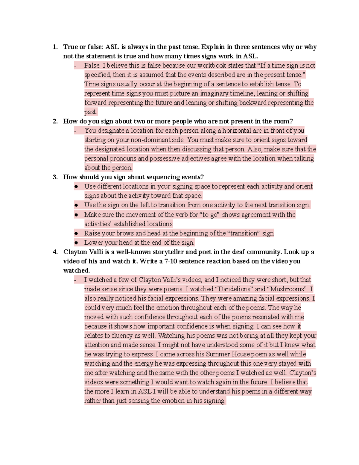 Unit 5 Workbook Reading Questions - True or false: ASL is always in the ...