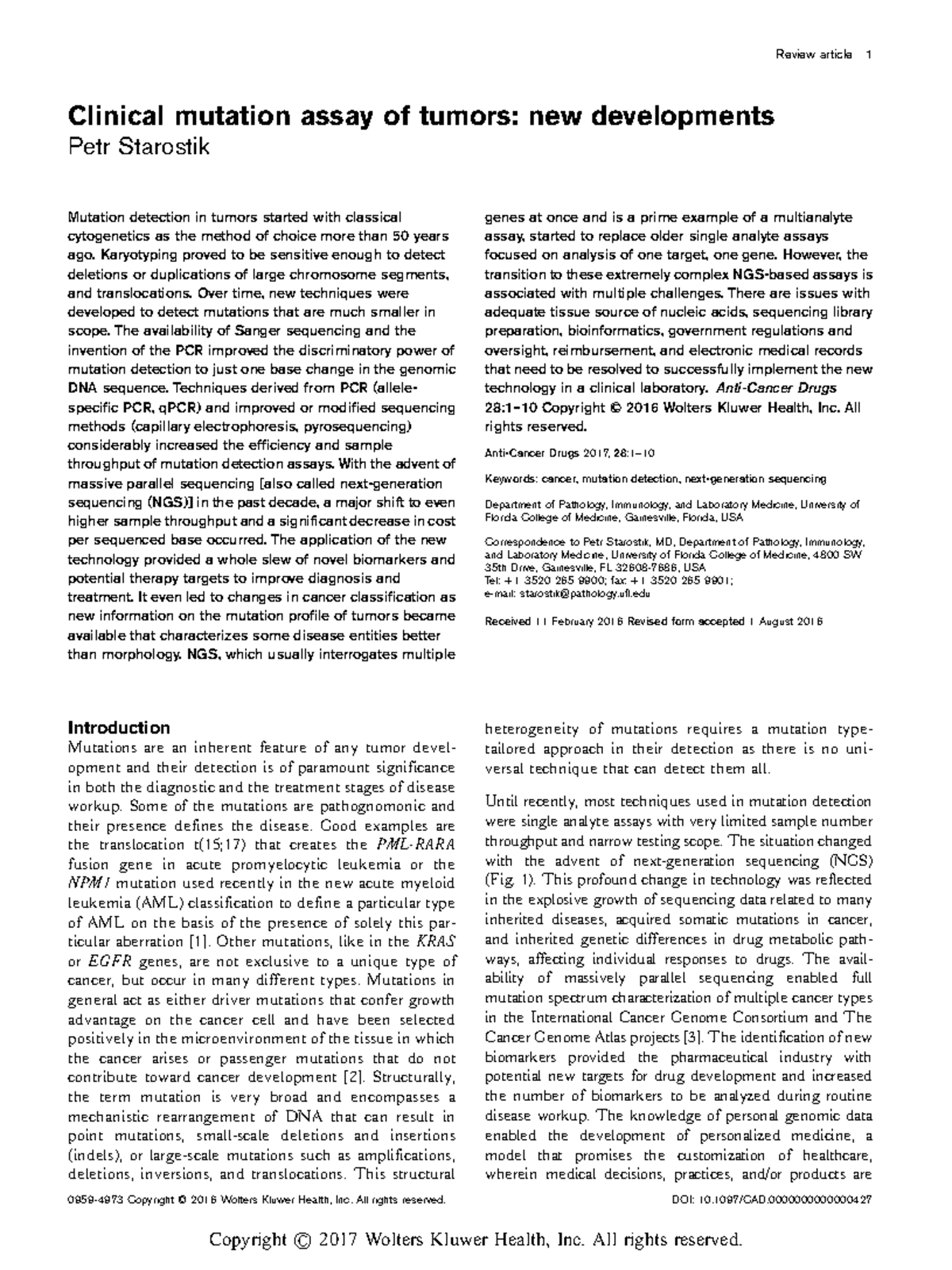Clinical Mutation Assay Of Tumors New Developments Karyotyping Proved