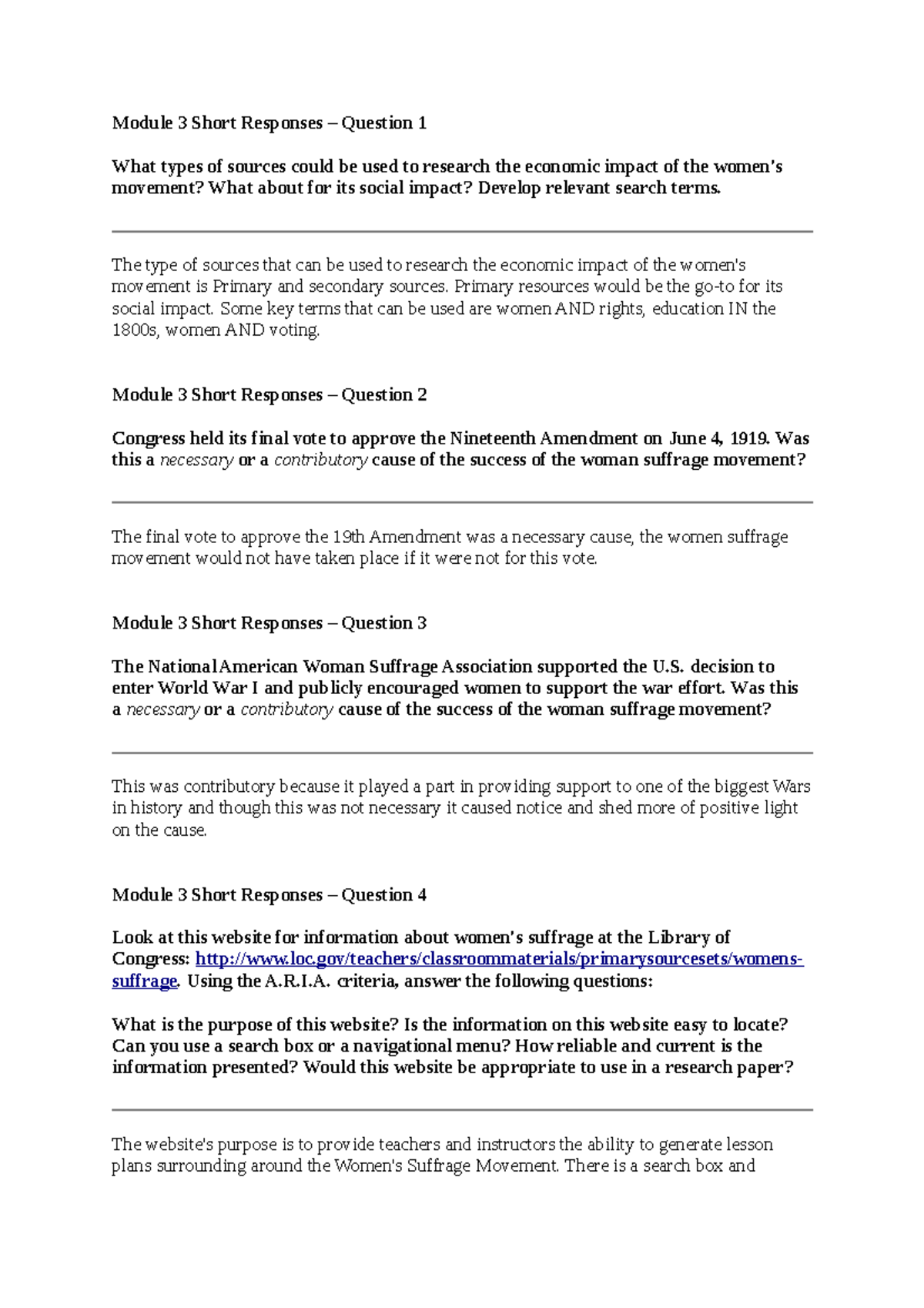 His 200 short answer 3 - Module 3 Short Responses – Question 1 What ...