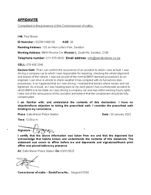 Confirmatory Affidavit and Filing Notice - HCLS05 - Studocu