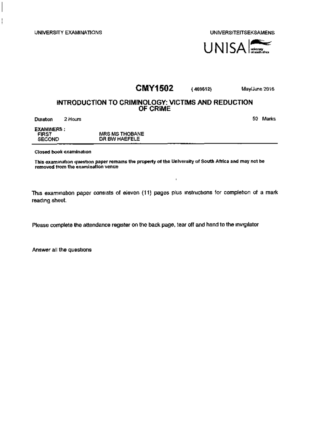 CMY1502 2016 6 E 1 - INTRODUCTION TO CRIME - 90006 - Unisa - Studocu