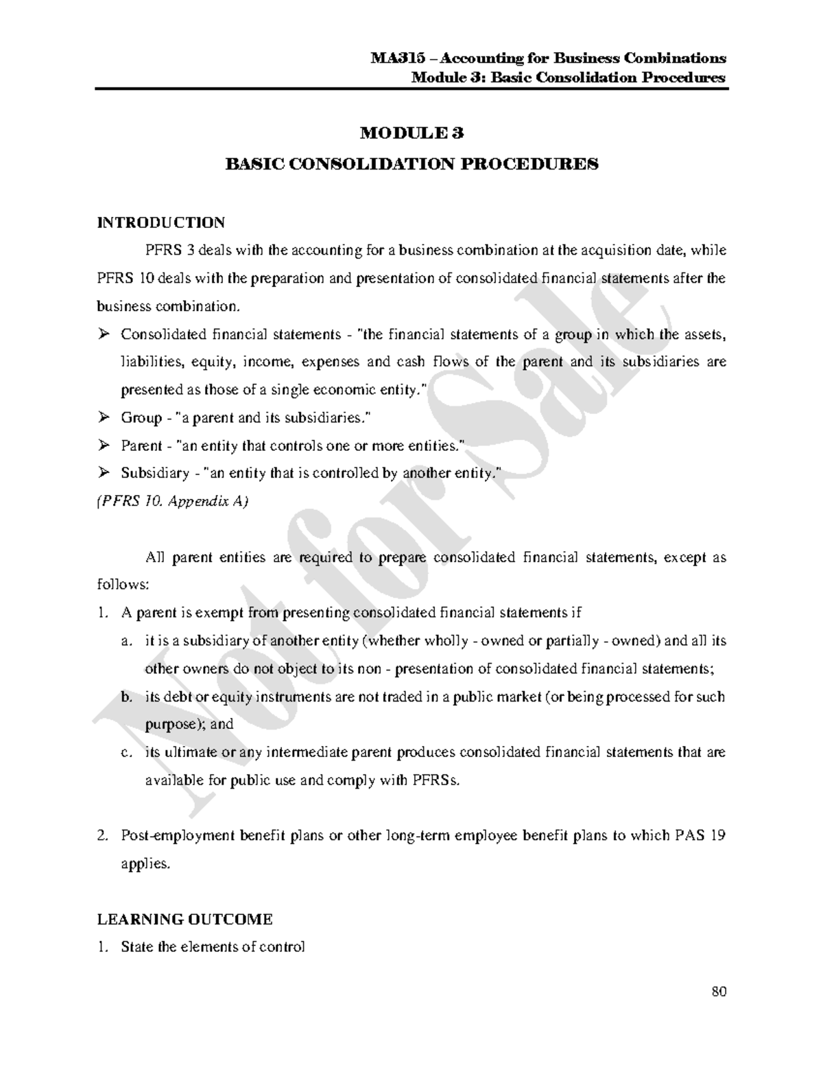 Consolidation of Financial Statement - Module 3: Basic Consolidation Procedures MODULE 3 BASIC ...