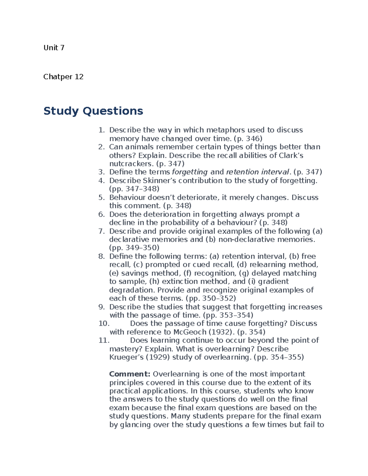 Unit 7 Study Guide - Unit 7 Chatper 12 Study Questions Describe the way ...