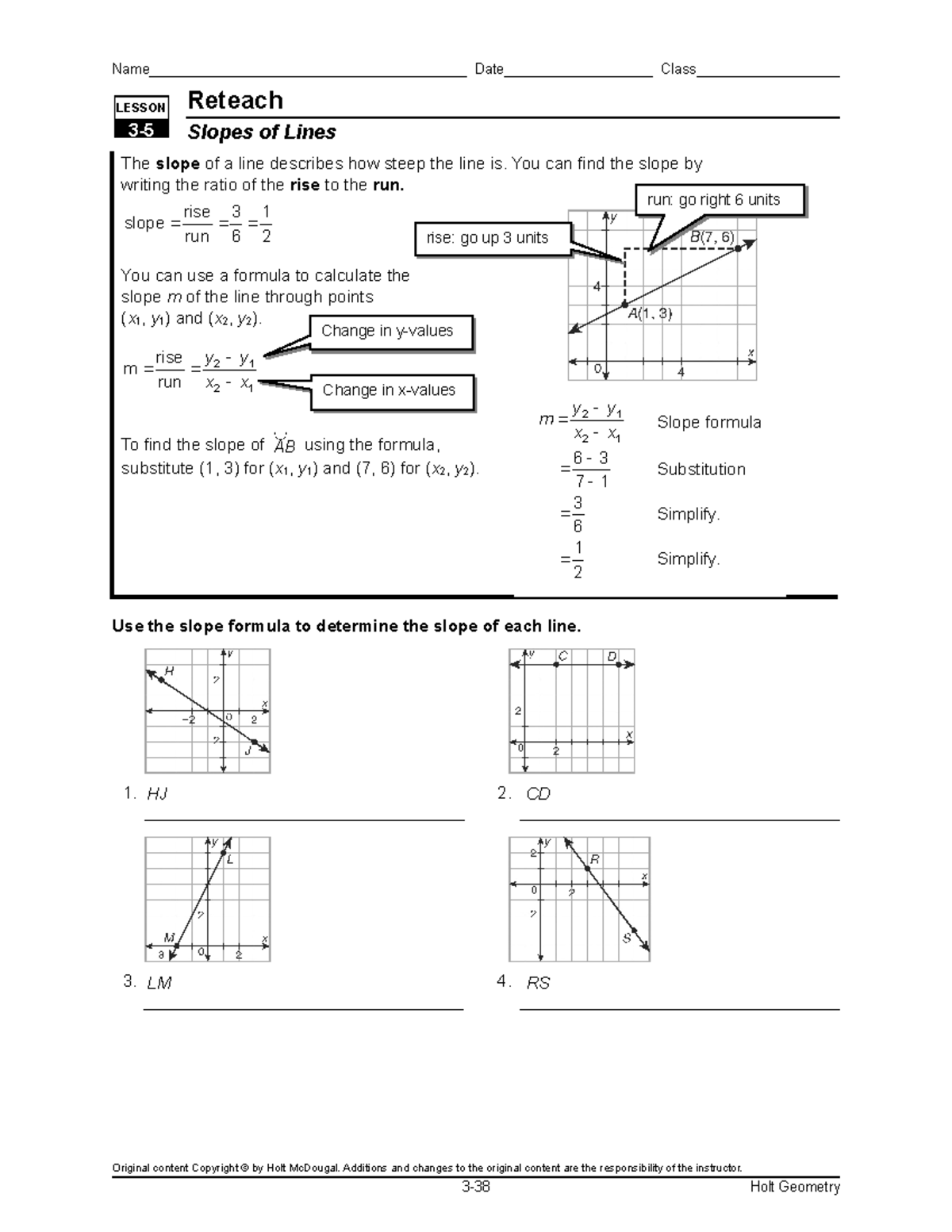 Reteach Slopes of Lines - Studocu