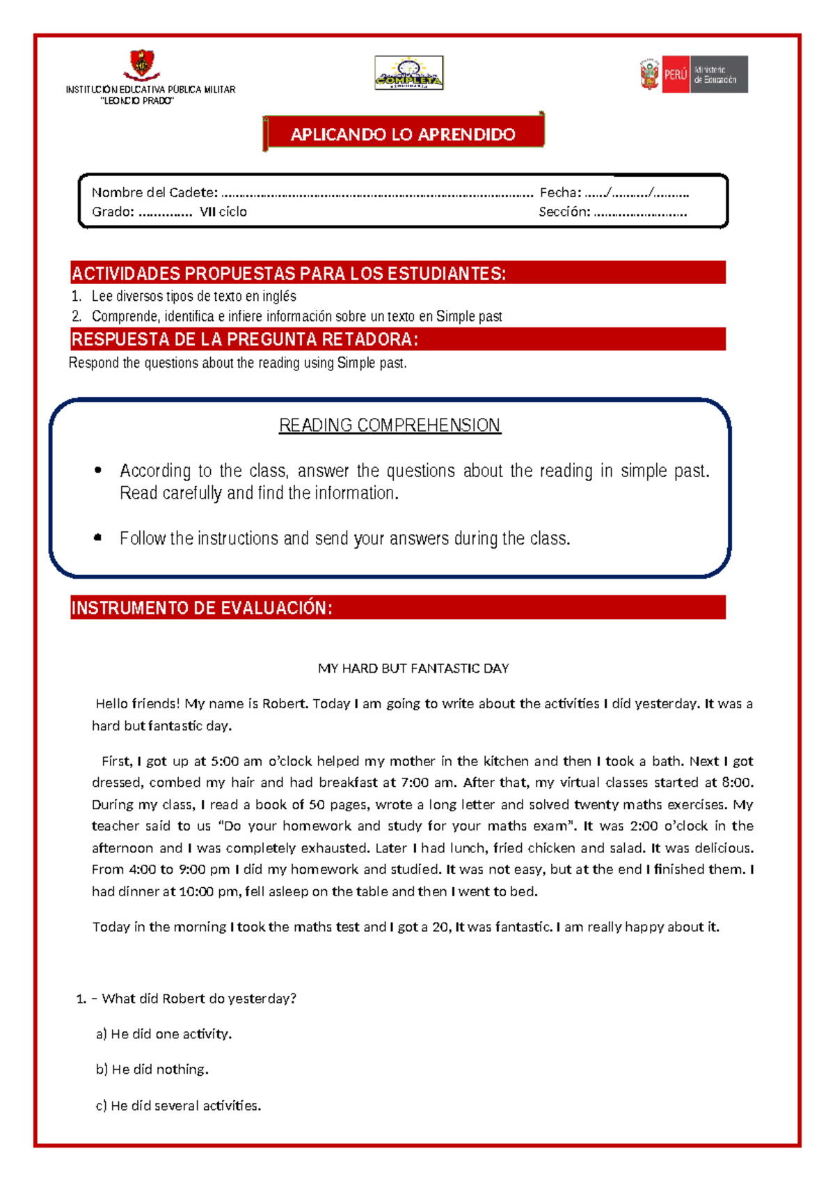 Ficha DE Actividades 5 - X.A - READING COMPREHENSION According to the ...