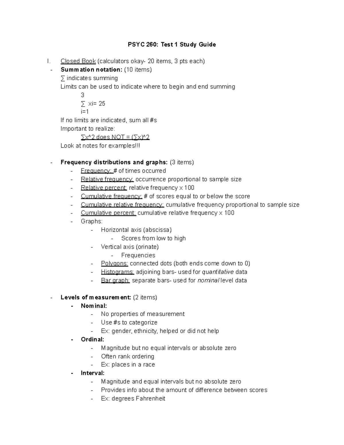 Research Methods Test #1 Study Guide - PSYC 260: Test 1 Study Guide I ...
