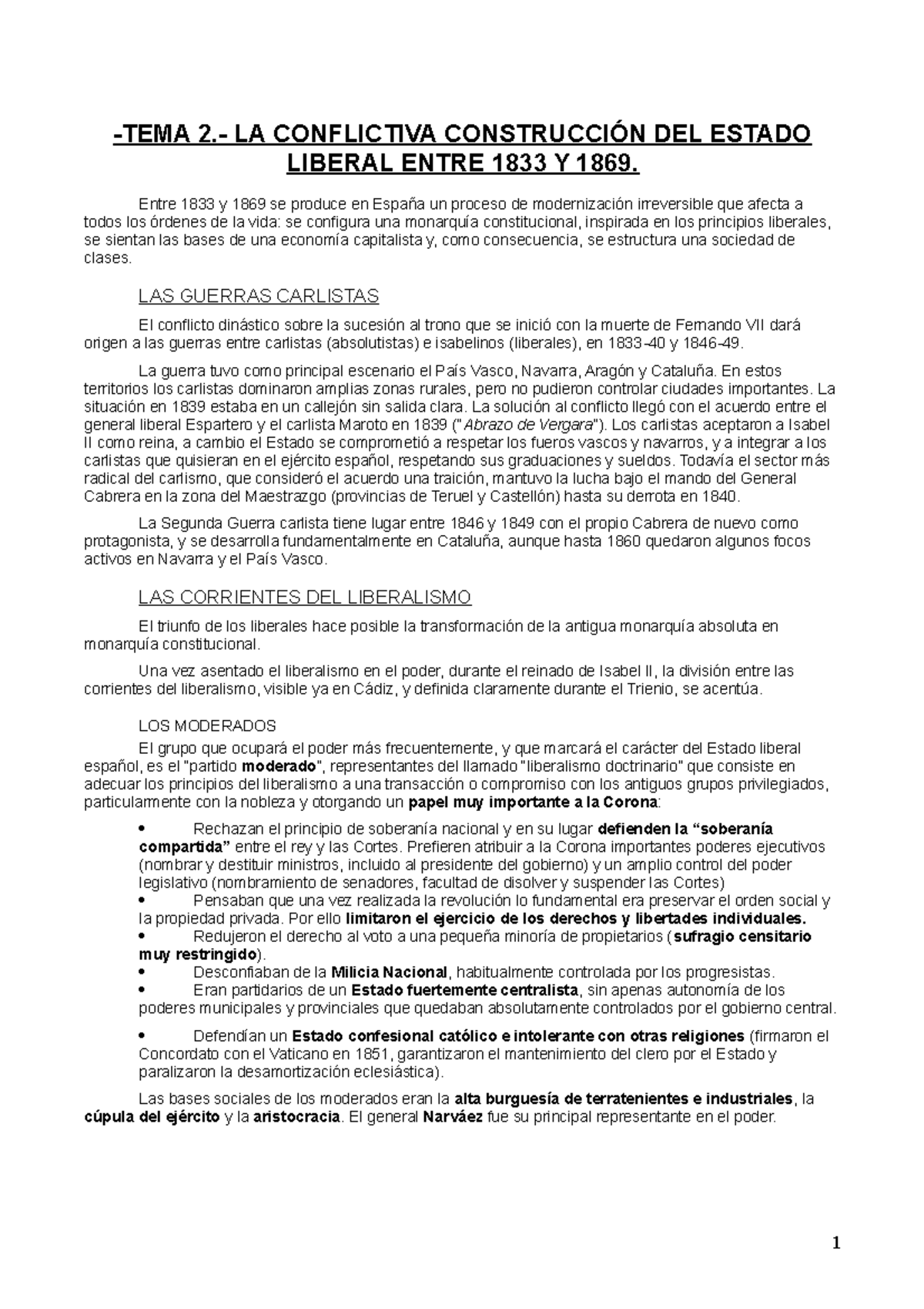 2.- La conflictiva construcción del Estado liberal entre 1833-1869 (3,5 puntos) -TEMA 2.- LA ...