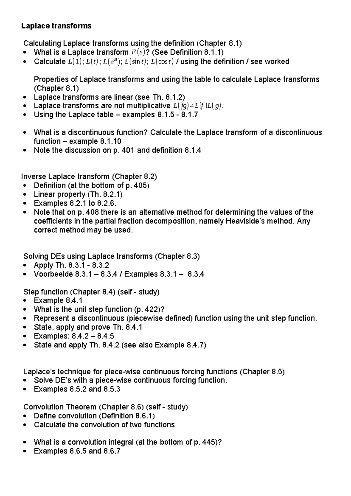Laplace transforms Summary - Laplace transforms Calculating Laplace transforms using the ...