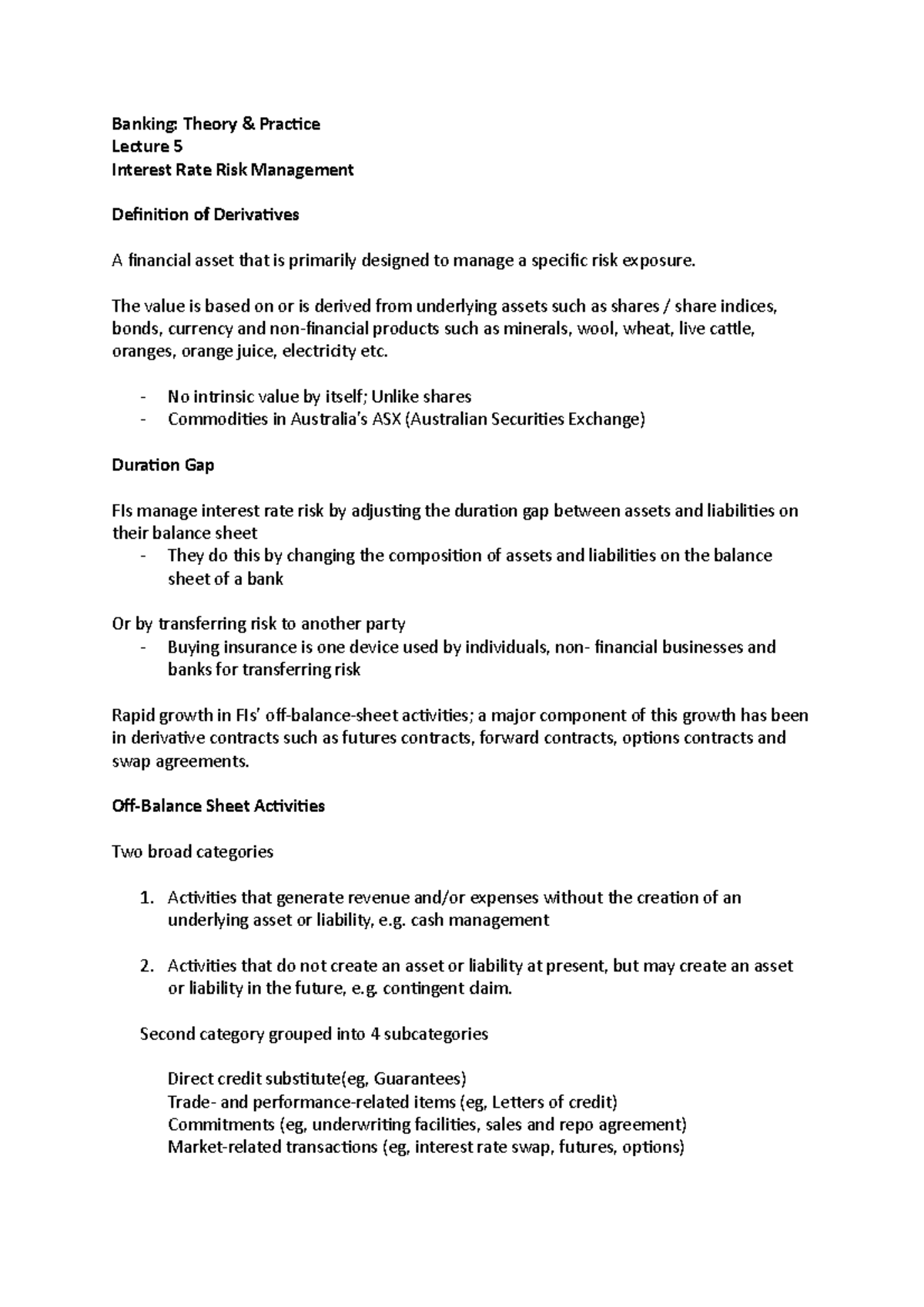 Interest Rate Risk Management - Banking: Theory & Practice Lecture 5 ...