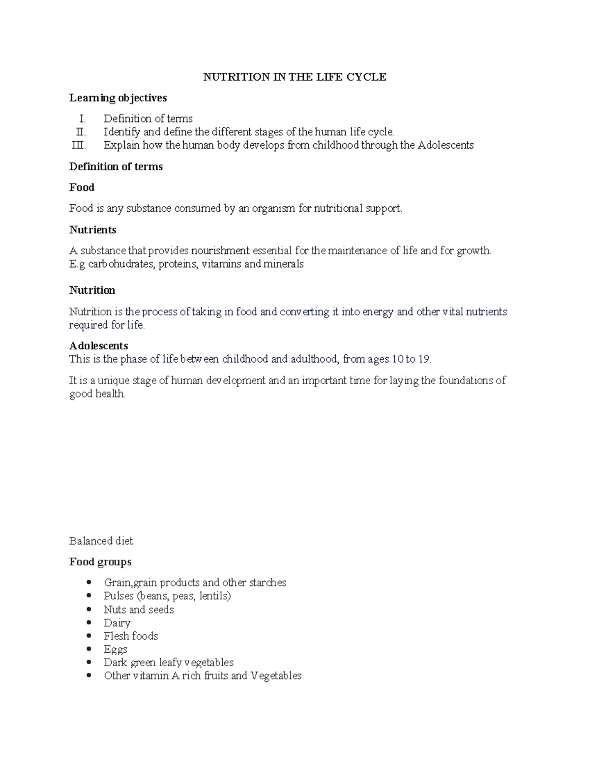 Nutrition IN THE LIFE Cycle - NUTRITION IN THE LIFE CYCLE Learning ...