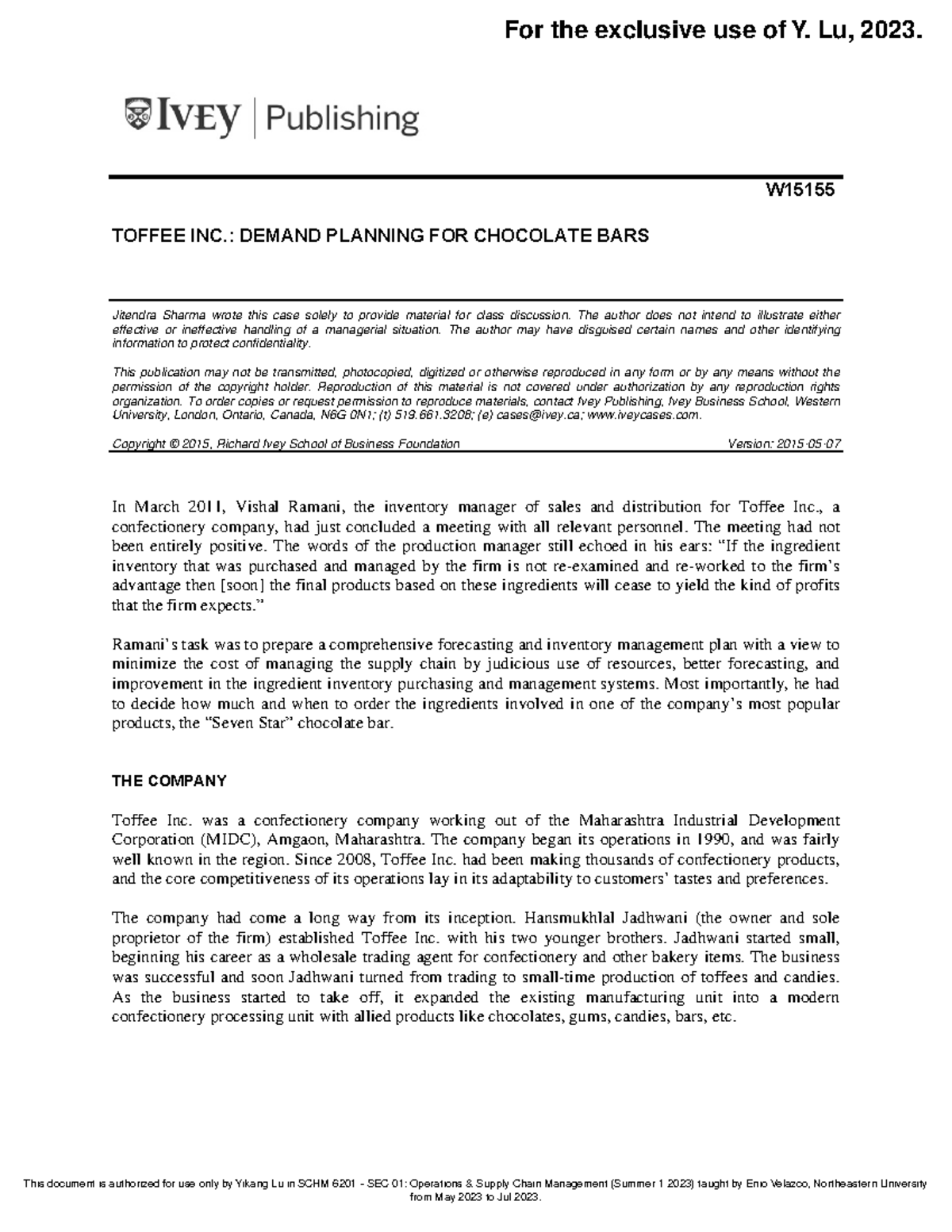 Demand Planning for Chocolate Bars - Studocu