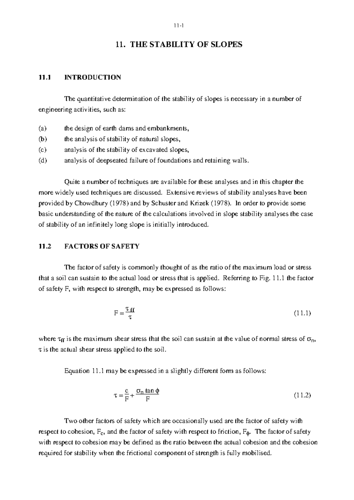 Ch11 Slope - Engineering - 11. THE STABILITY OF SLOPES 11 INTRODUCTION ...